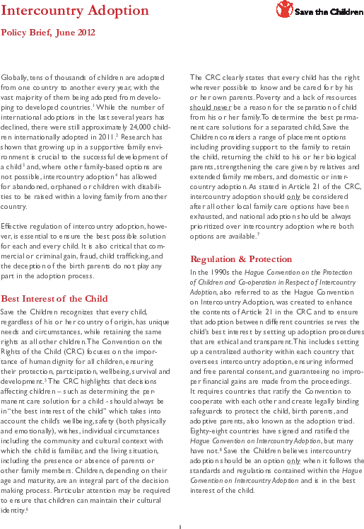 Save the Children Intercountry Adoption Policy Brief | Save the ...